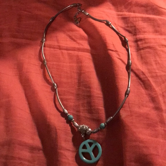 Accessories | Real Silver Turquoise Necklace Peace Sign | Poshmark